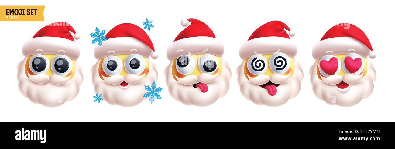 Emoji santa claus christmas characters vector set. Emojis xmas emoticon ...