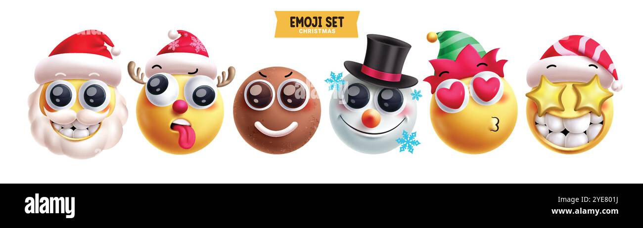 Emoji christmas emoticon characters vector set. Emojis xmas character ...