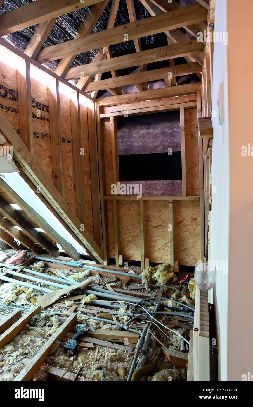 Inside new timber of roof dormer Stock Photo - Alamy