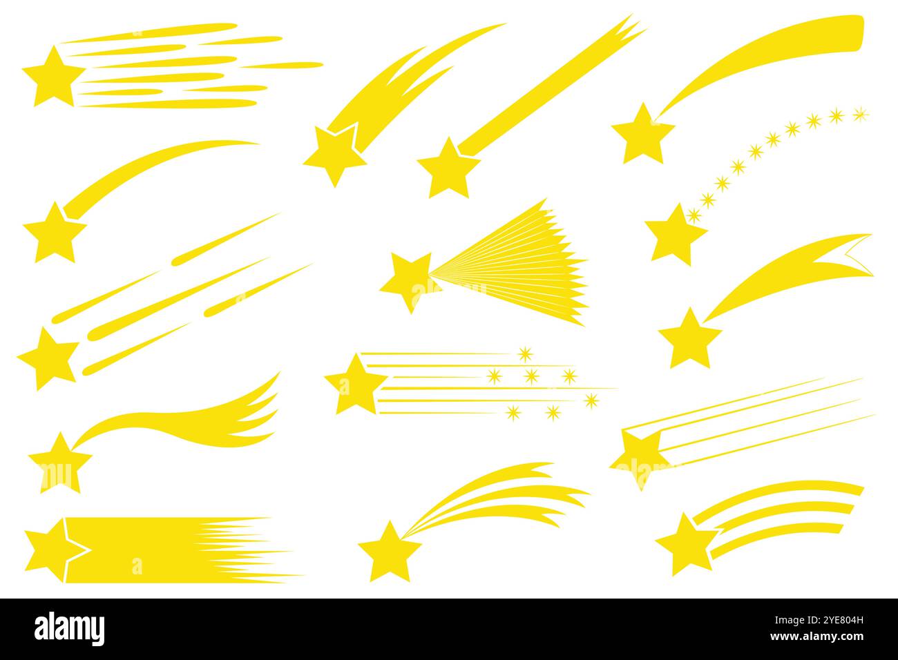 Set of different yellow shooting stars isolated on white Stock Photo ...