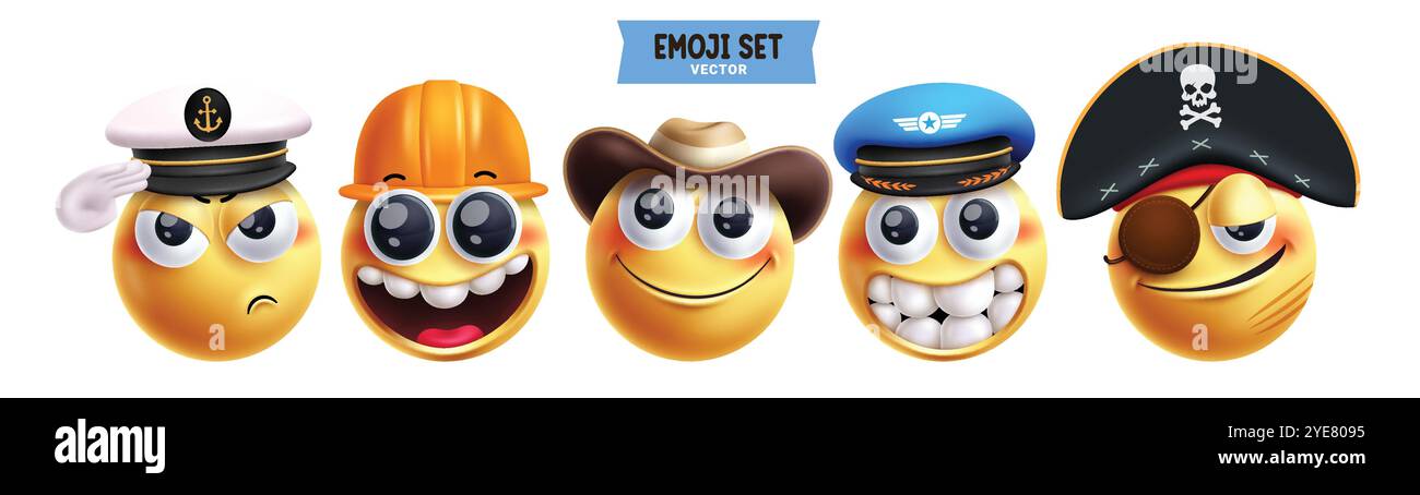 Emoji professionals emoticon characters vector set. Emojis 3d character ...