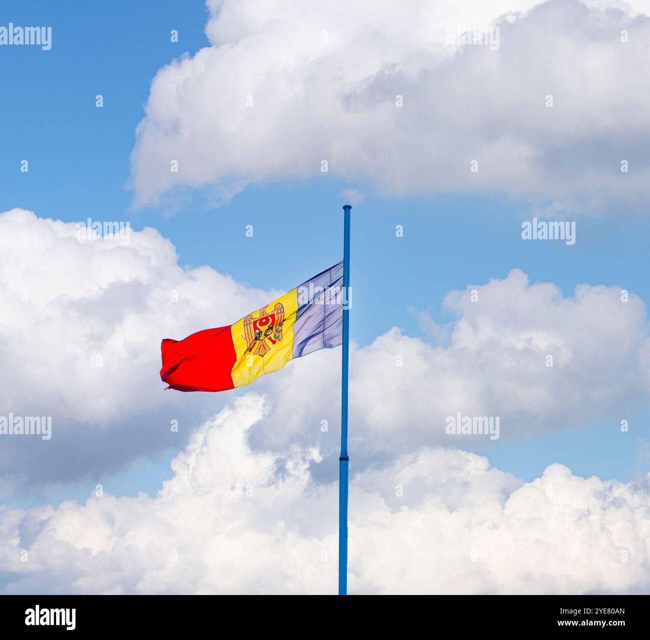 Chisinau, Moldova. October 24, 2024. view of moldavian flag waving with ...