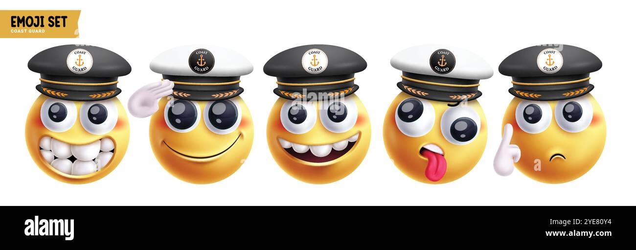 Emoji coast guard emoticon characters vector set. Emojis professionals ...