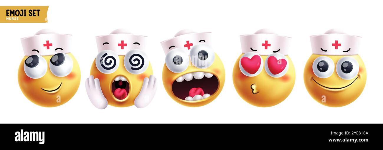 Emoji nurse emoticon characters vector set. Emojis doctor character in ...