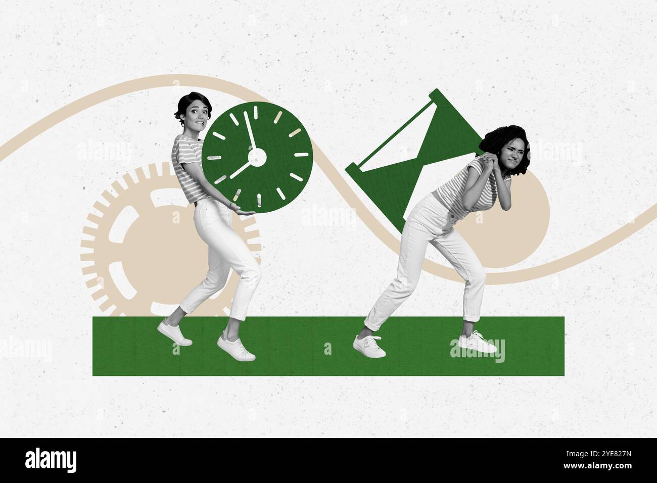 Creative collage young girls deadline clock time management sandwatch ...