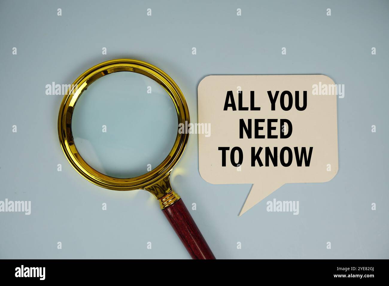 All you need to know text on speech bluble with magnifying glass top ...