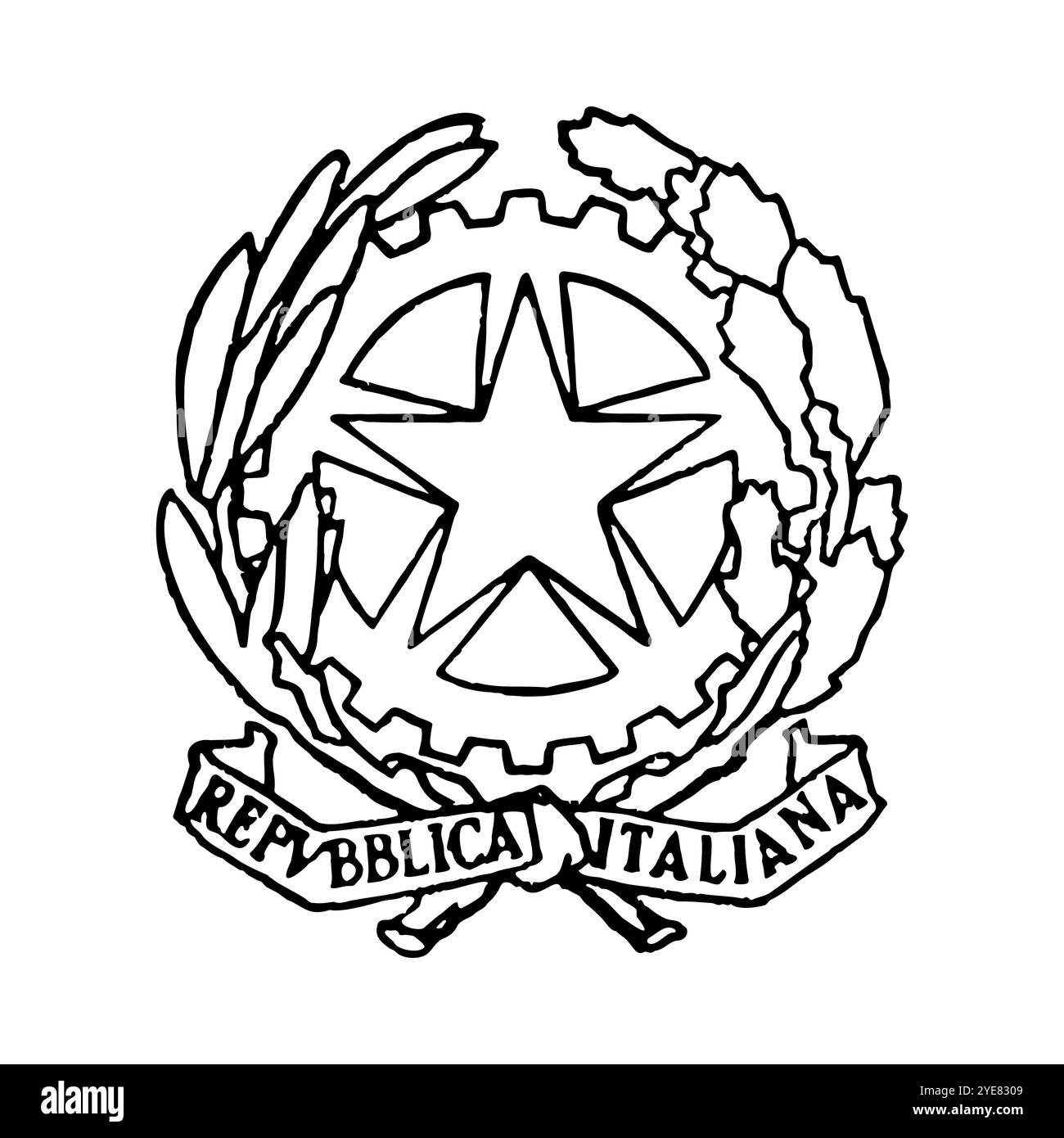 National Emblem of Italy, Black and White Coat of Arms used in passport ...