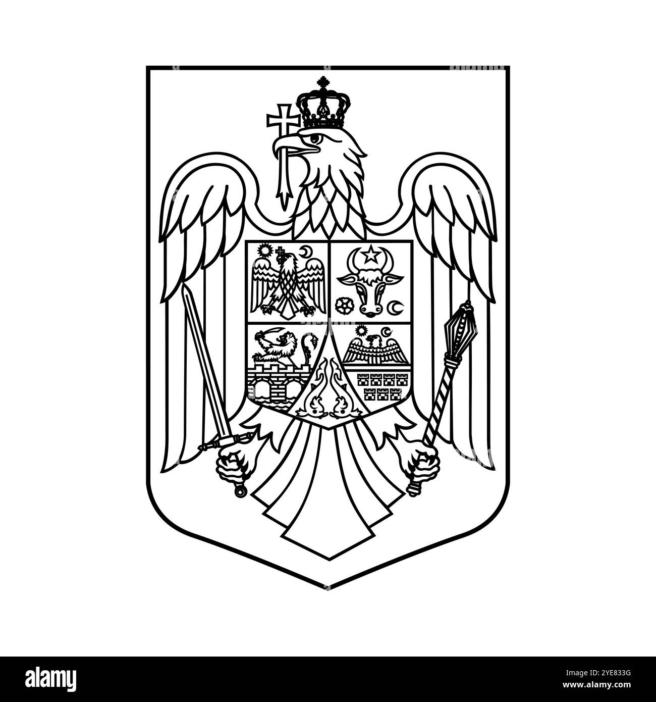 National Emblem of Romania Black and White Coat of Arms used in ...