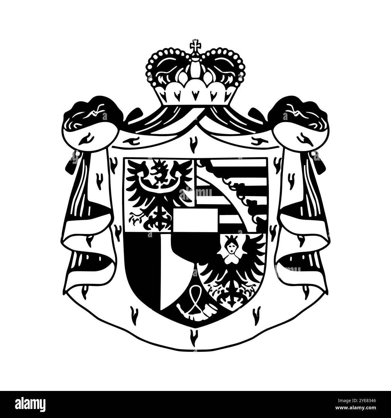 National Emblem of Liechtenstein, Black and White Coat of Arms used in ...