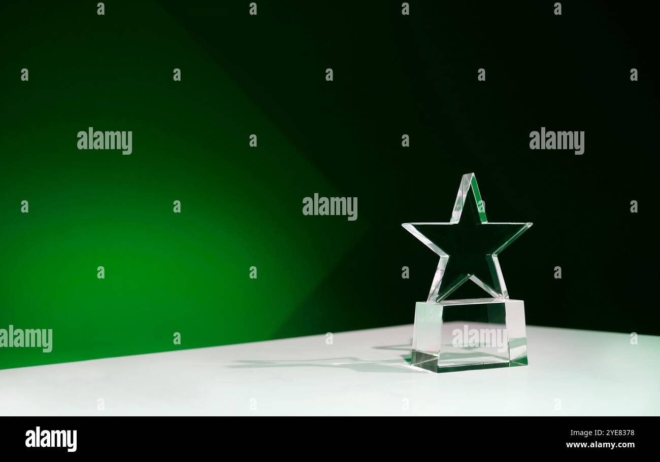 Sustainability award - star-shaped crystal prize on a table with green ...