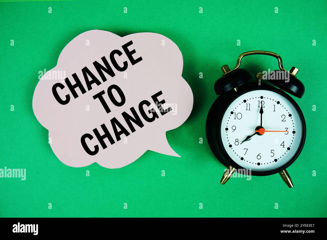 Chance To Change text on speech bubble with alarm clock on green ...