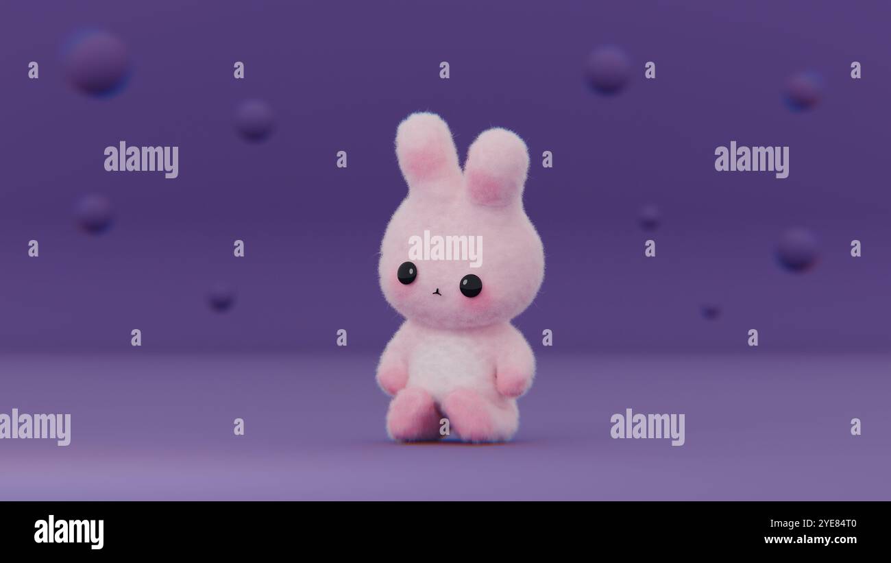 Cute little chibi bunny. Little pink rabbit. Copyspace background. 3d ...