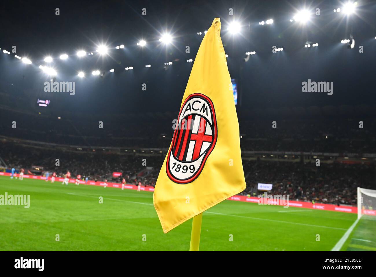The AC Milan flag with the logo during the Italian Serie A football ...