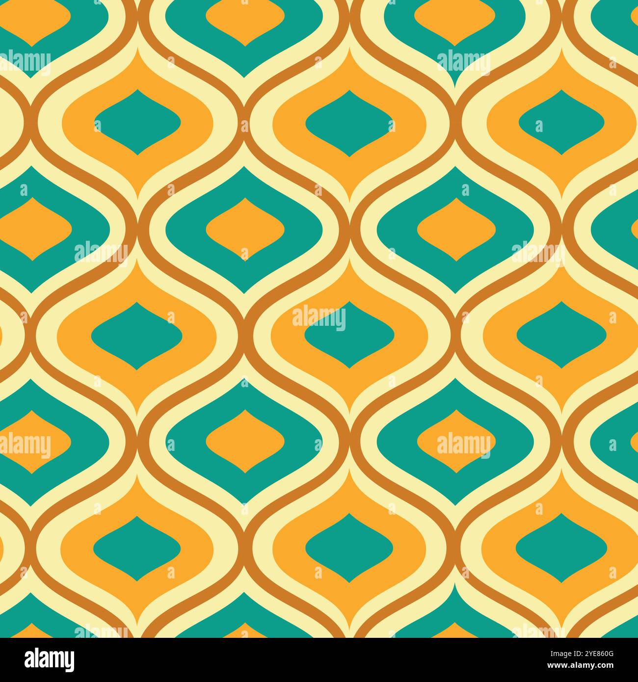 Mid century geometric ogee seamless pattern in orange, teal and cream ...