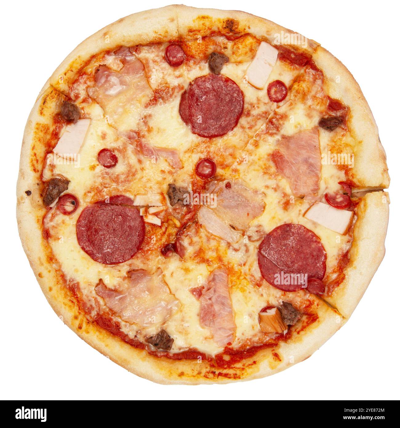 Slice of salami pizza isolated on a white background. Sliced pizza ...