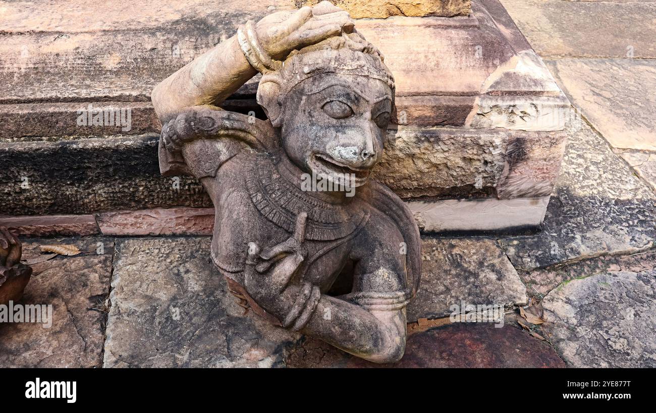 Broken carving of Garuda in the Kuti Group of Temples, located in ...