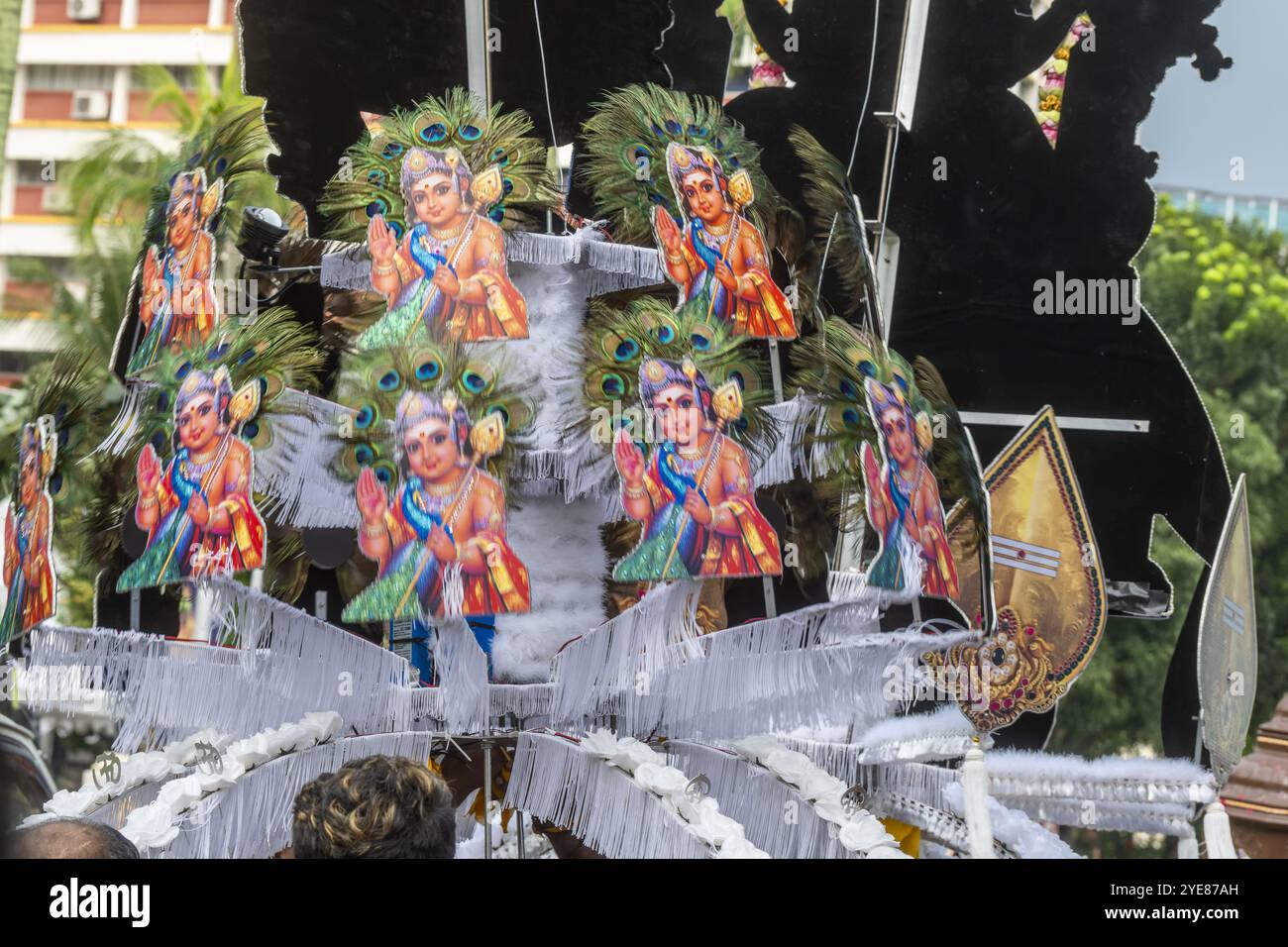 detail of a portable altar called Kavadi at the Thaipusam festival in ...