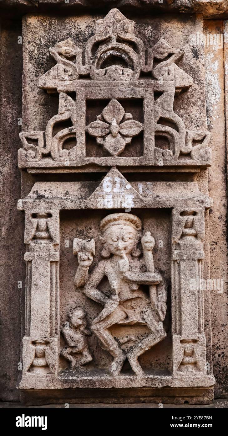 Carved sculpture of Goddess Chamunda on a temple in the Kuti Group of ...