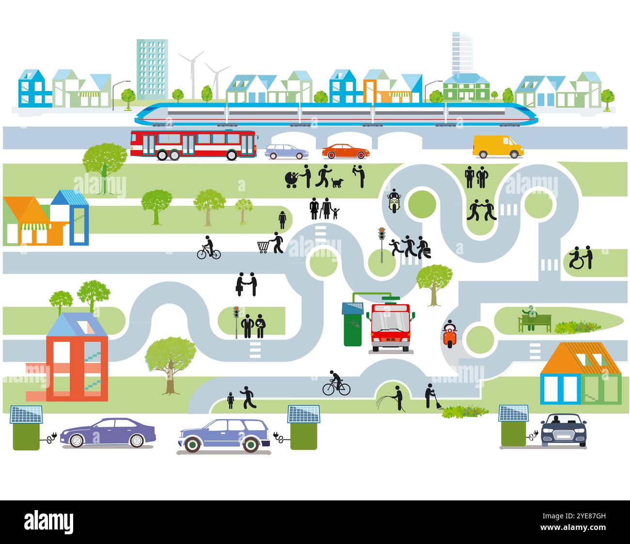City overview with traffic and houses, information illustration-.eps ...