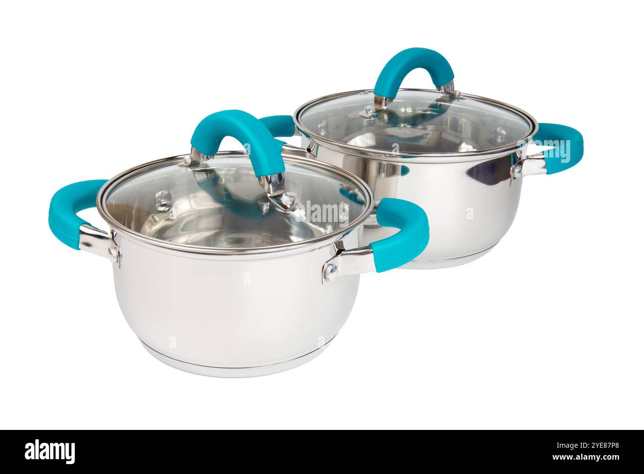 Set of for stainless steel cooking pot isolated over white background ...