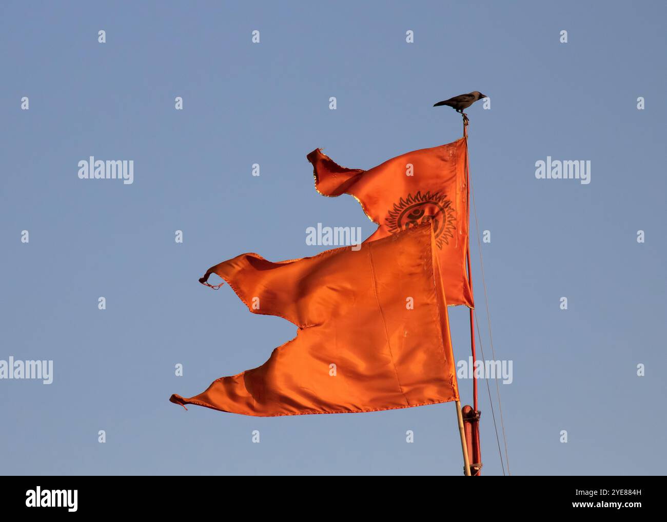 Saffron flag on a temple hi-res stock photography and images - Alamy