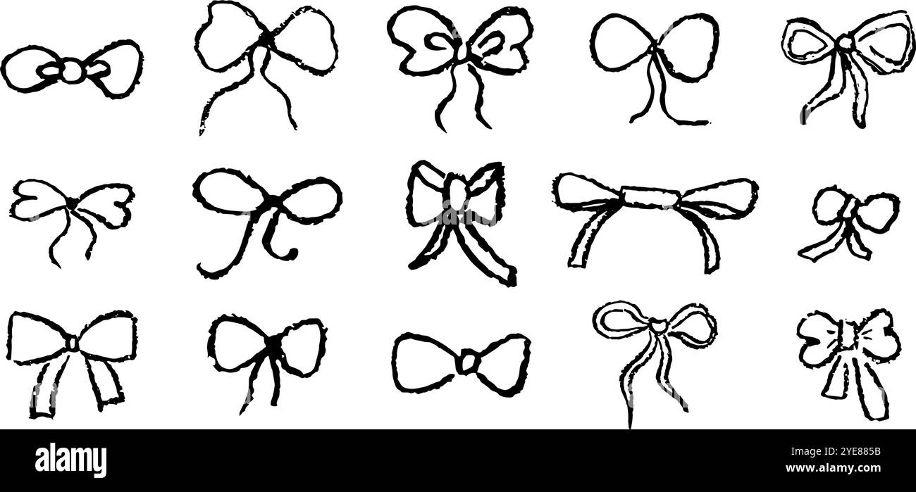 Set of bows drawing by pastel or charcoal pencil. Black chalk bow gift ...