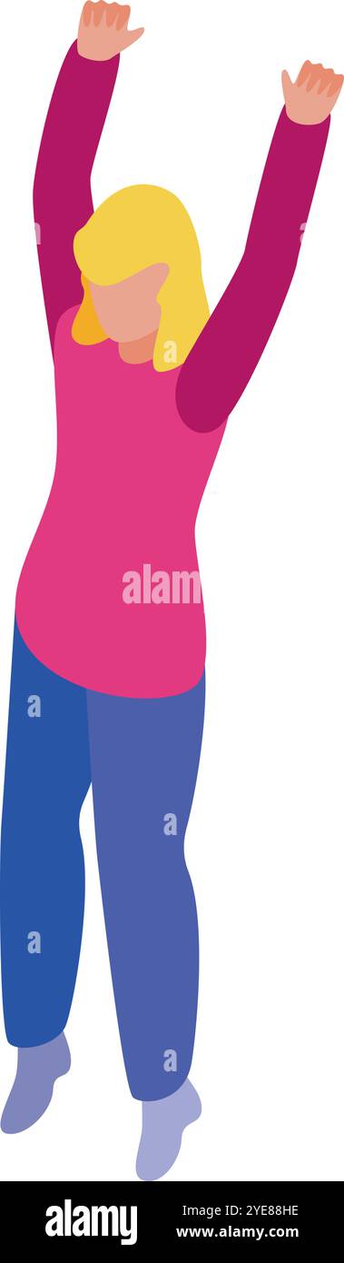 Happy woman raising hands celebrating success isometric icon represents ...