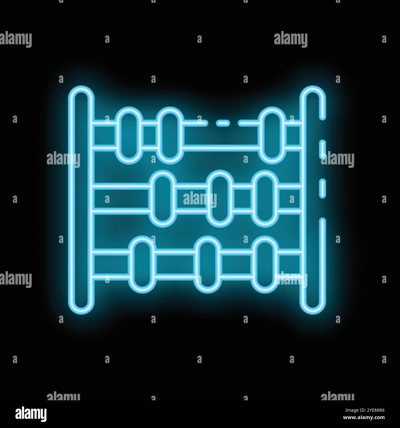 Neon blue abacus is glowing on a black background, representing the ...