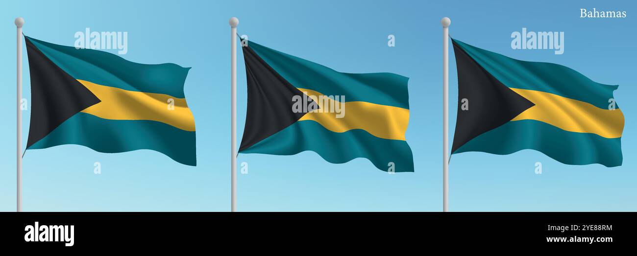 Set of three flags of waving on flagpoles with a vibrant blue sky backdrop Stock Vector Image ...