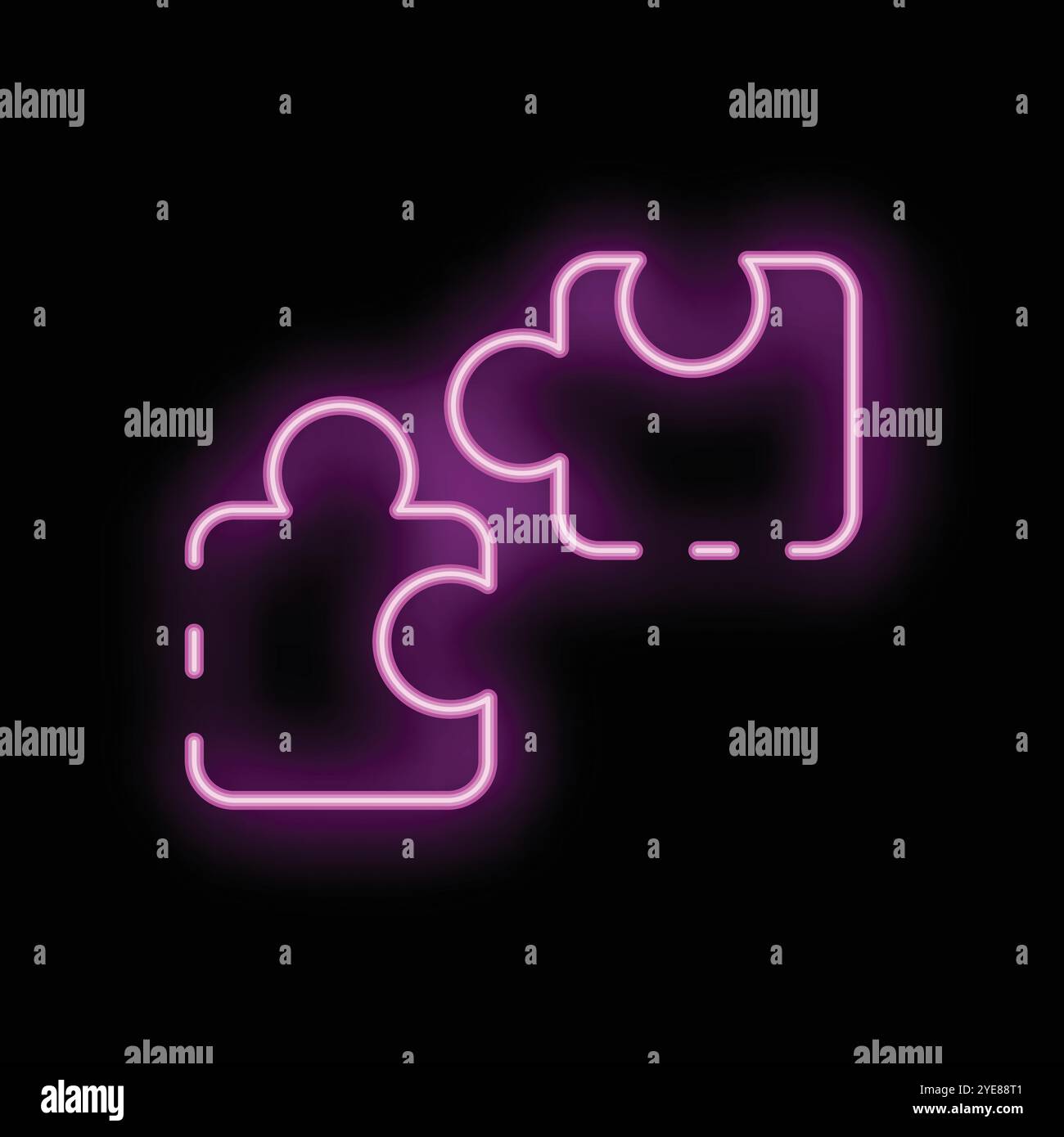 Neon sign of two puzzle pieces fitting together on a black background ...