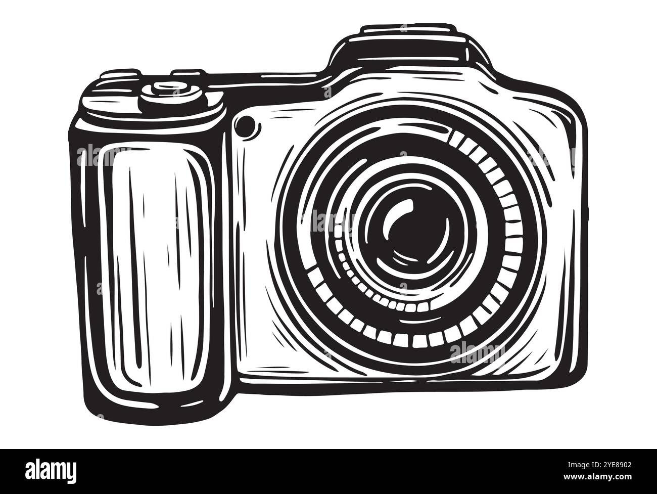 Camera engraving black and white outline. Vintage ink Hand drawn ...