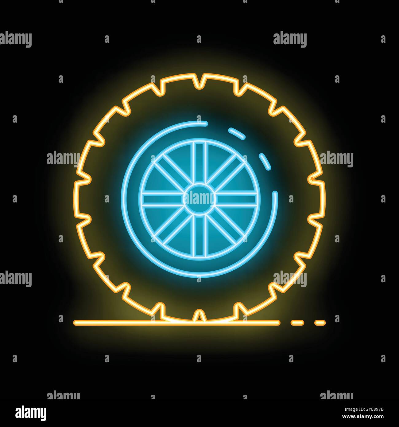 Neon sign showing a blue wheel with yellow tire, perfect for ...