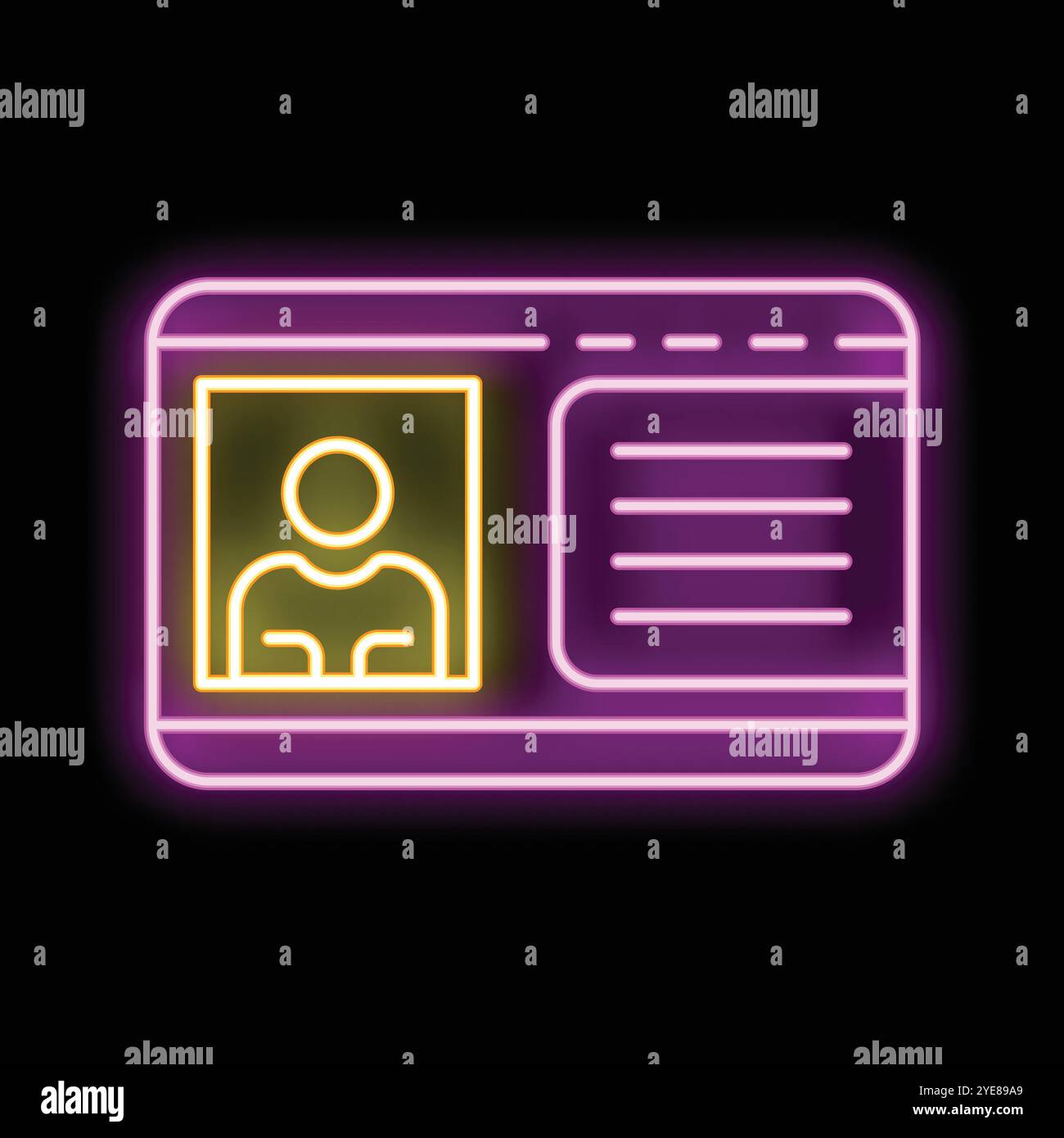 Glowing neon line identification badge icon isolated on black ...