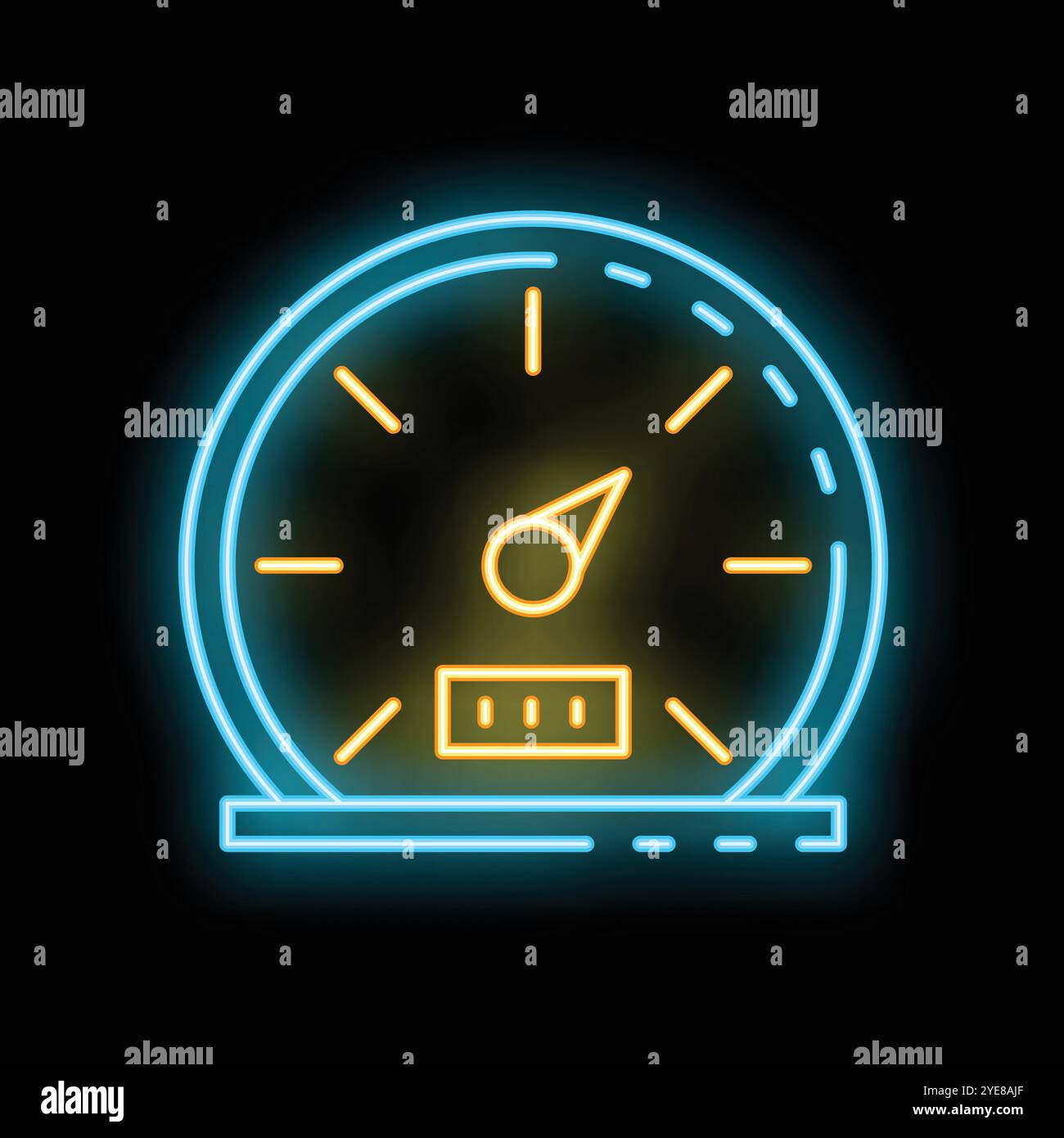 Glowing neon sign depicting a speedometer with its needle pointing ...