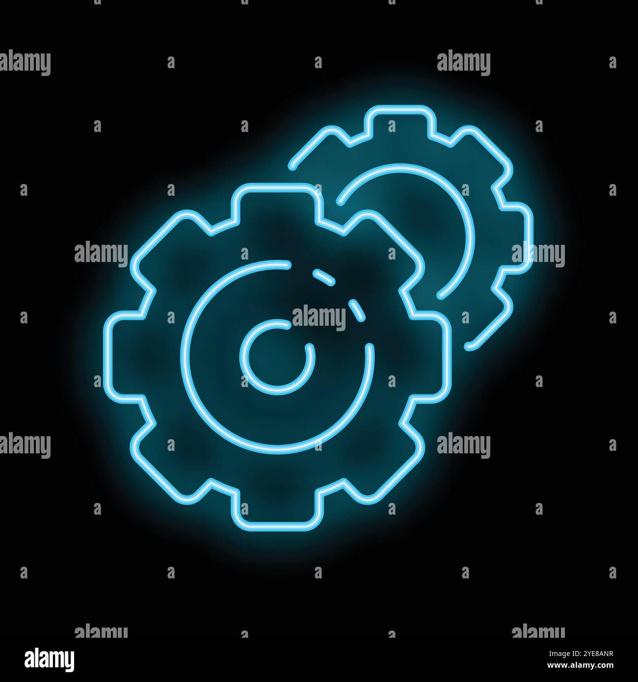 Neon sign depicting two gears turning together, representing teamwork ...