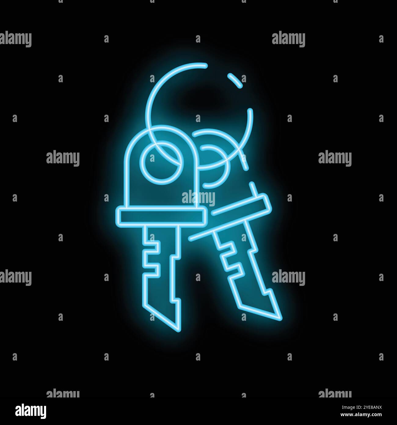Two keys are glowing with blue neon light on a black background Stock ...