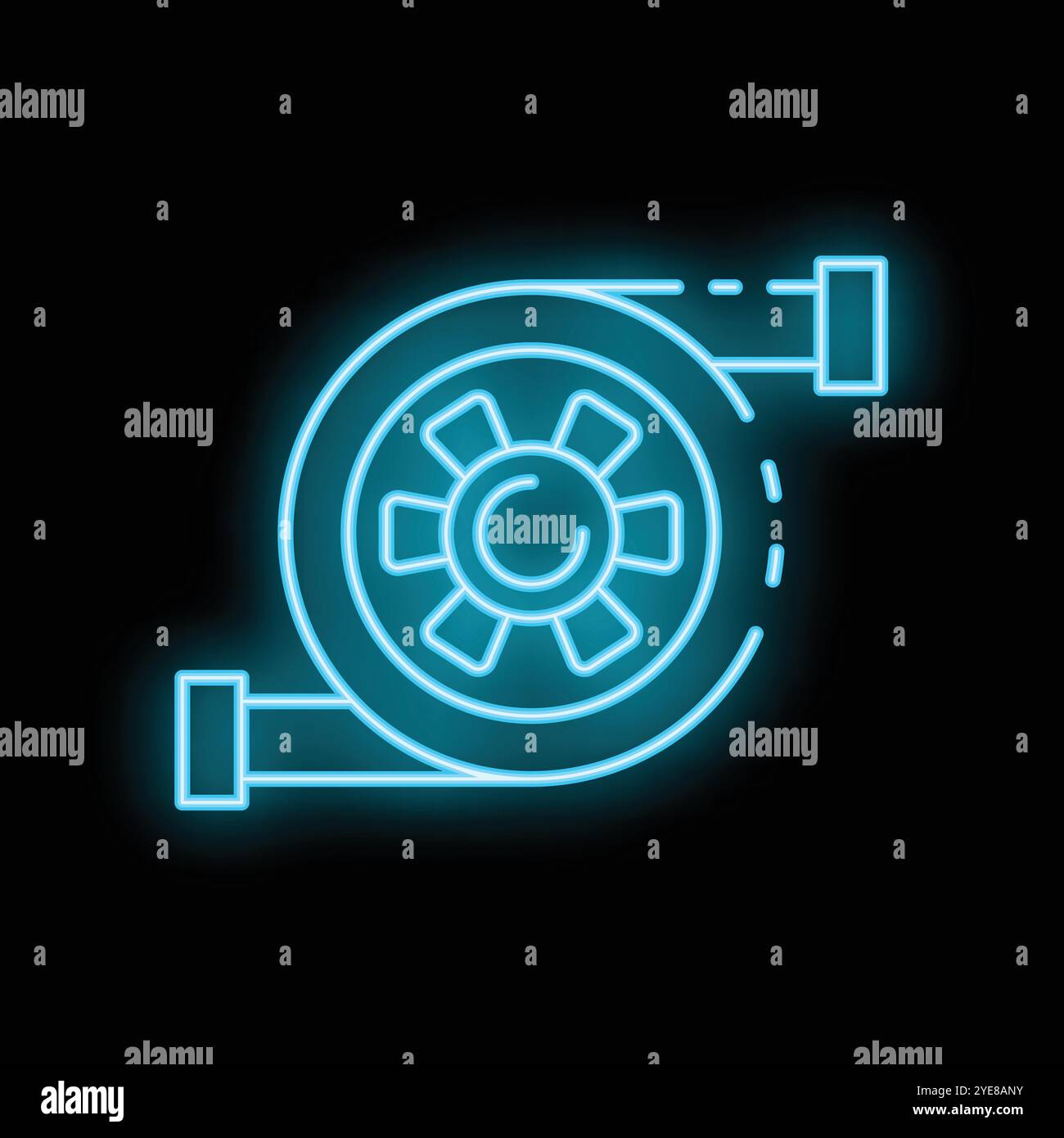 Blue neon icon of a turbocharger glowing against a dark background ...