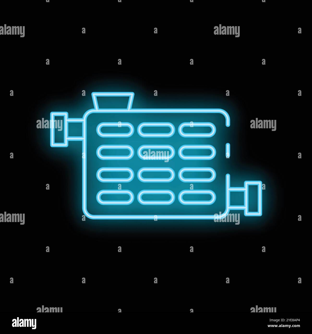 Blue neon icon representing a car radiator grille, a crucial component ...