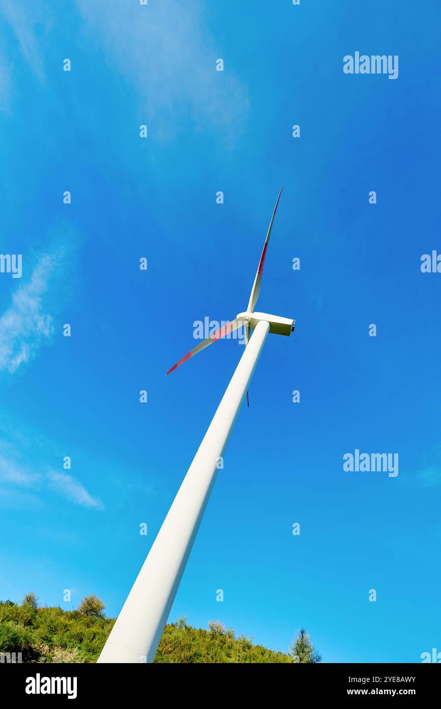 Green energy concept. Mountain top industrial wind power plant, wind ...