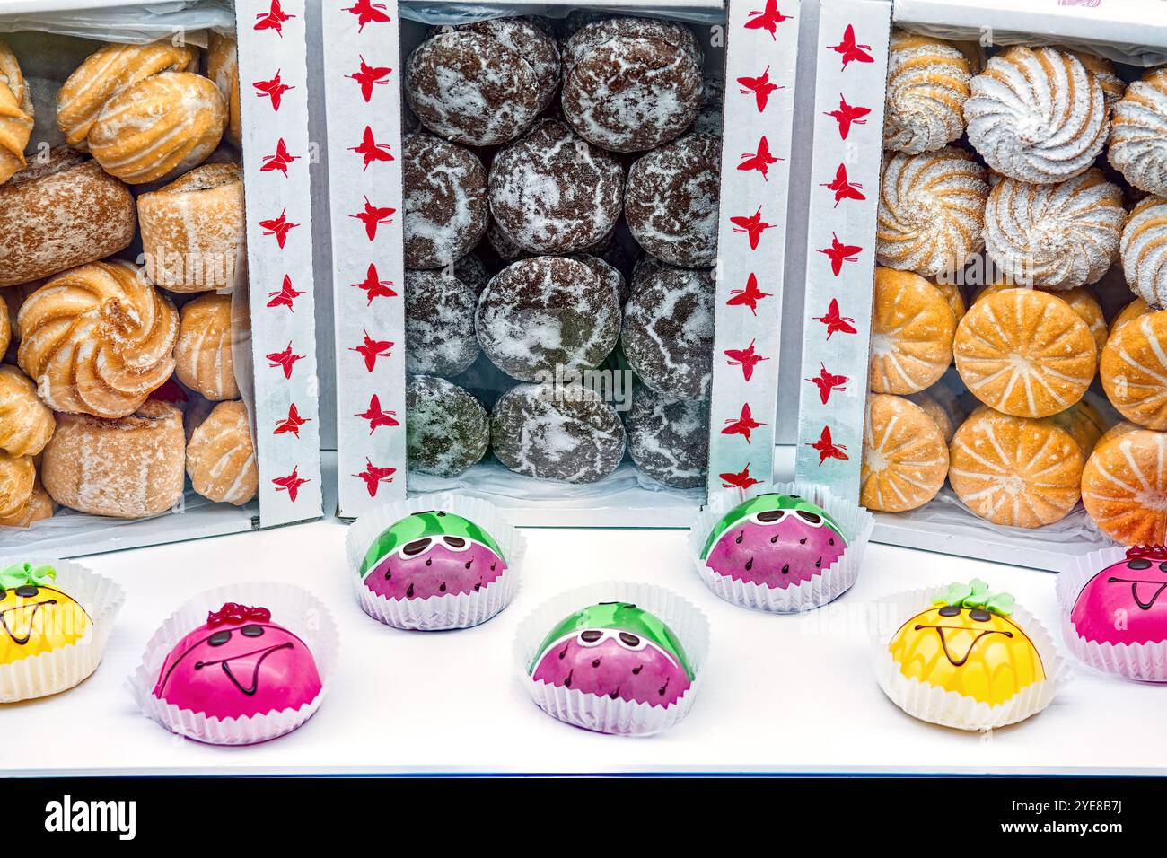 Various pastry on the counter of pastry shop for sale - cookies ...
