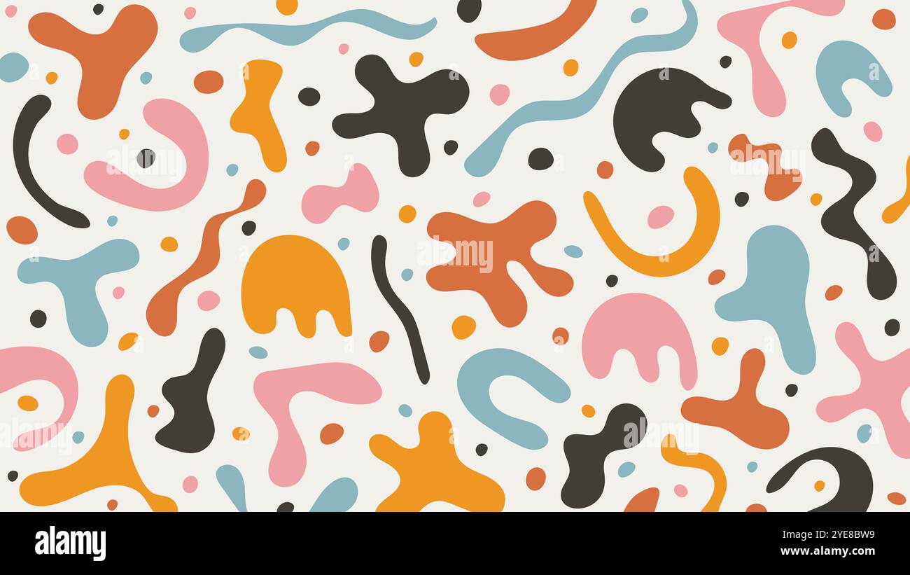 Fun abstract background of colorful hand drawn shapes and blobs. Pop ...