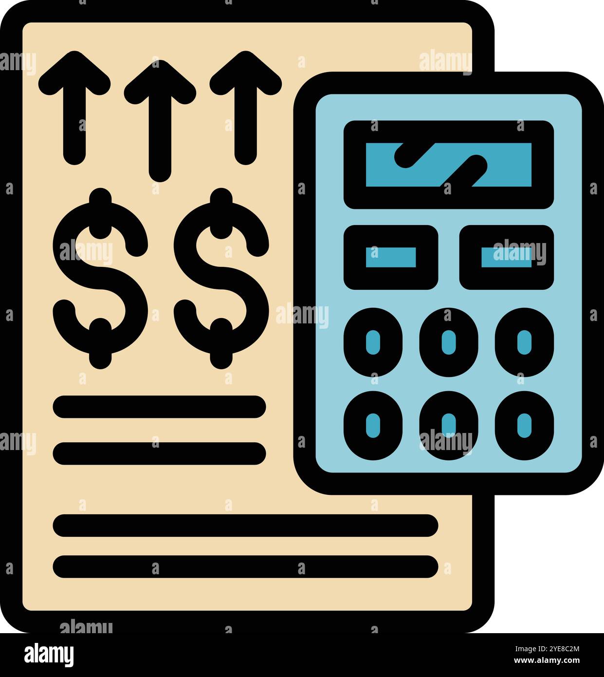 Calculator over document with dollar symbol and ascending arrows ...