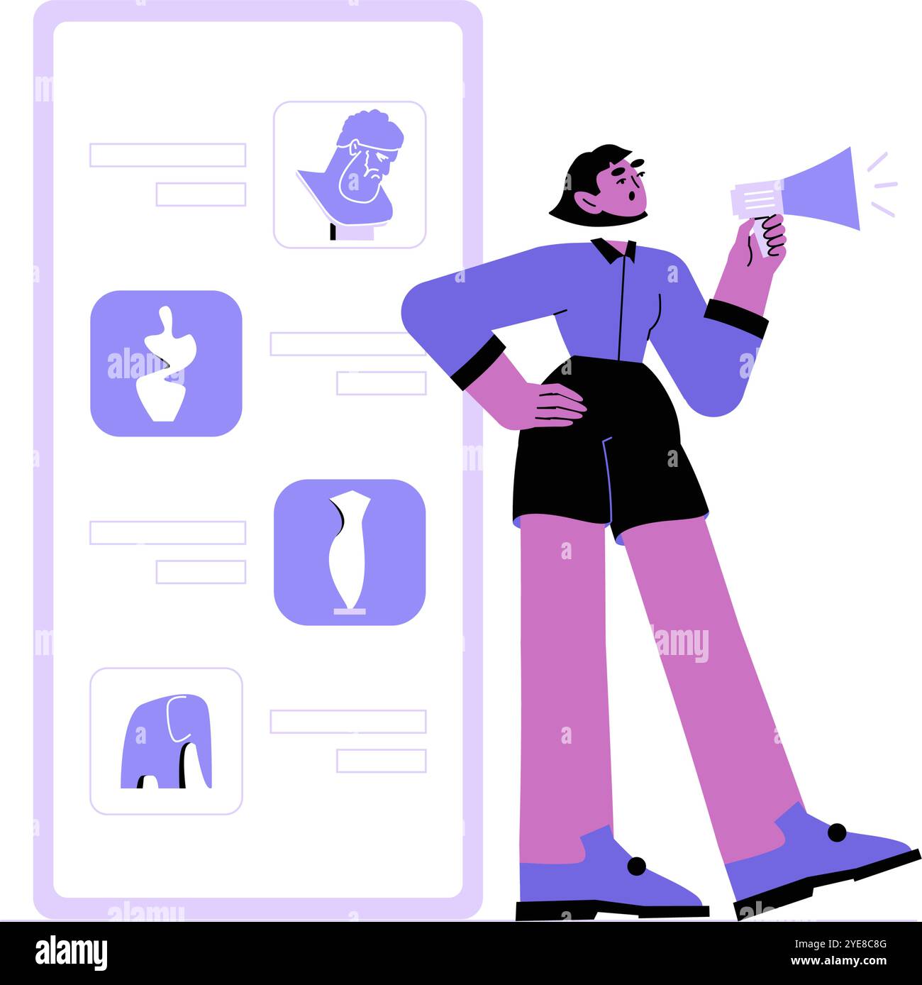 NFT Art Exhibition With Female Announcer In Flat Vector Illustration ...