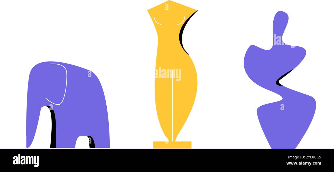 Sculptural Artworks In Flat Vector Illustration Symbolizing Creativity ...