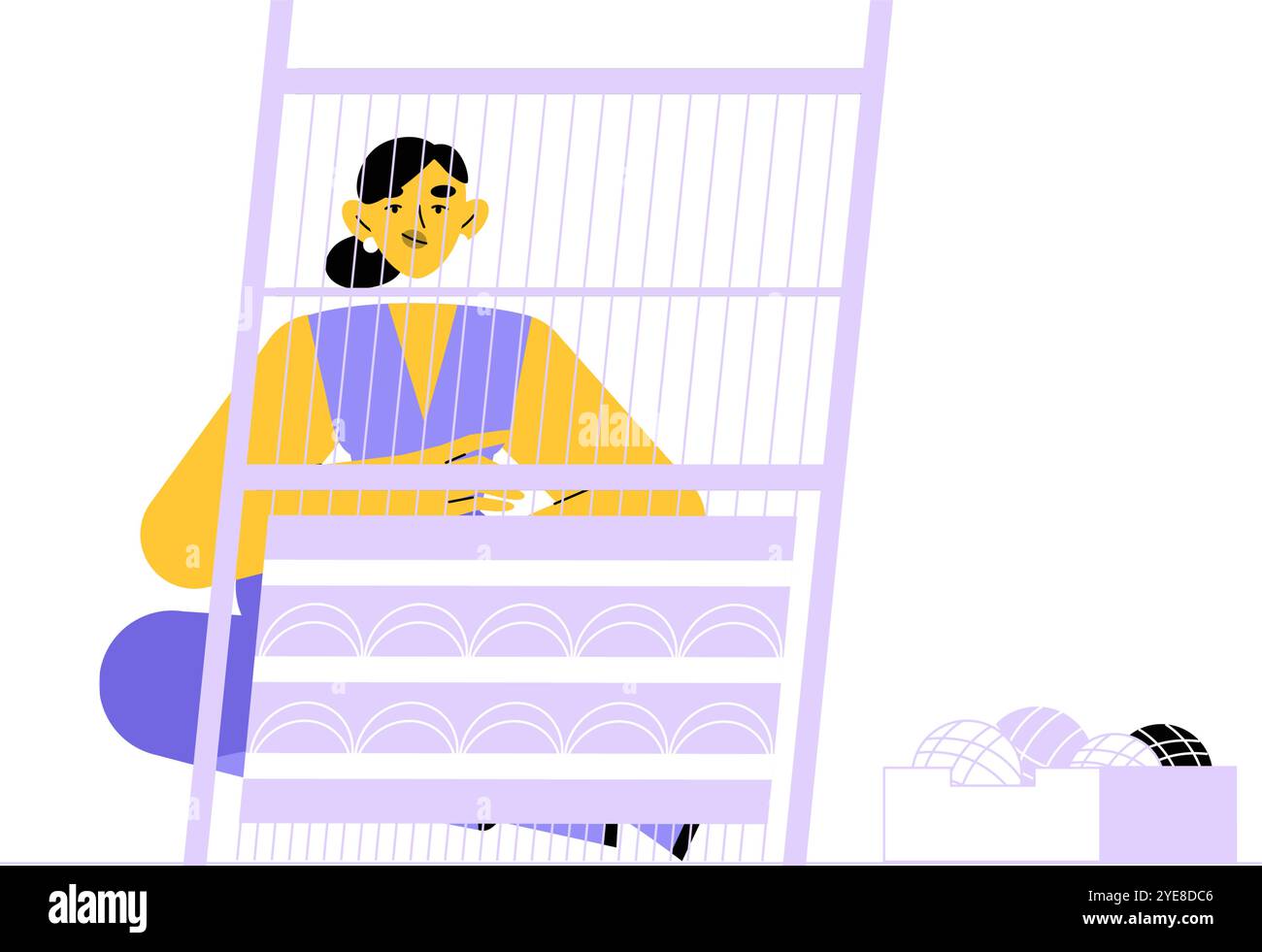 Female Weaver Working On Loom In Flat Vector Illustration Symbolizing ...