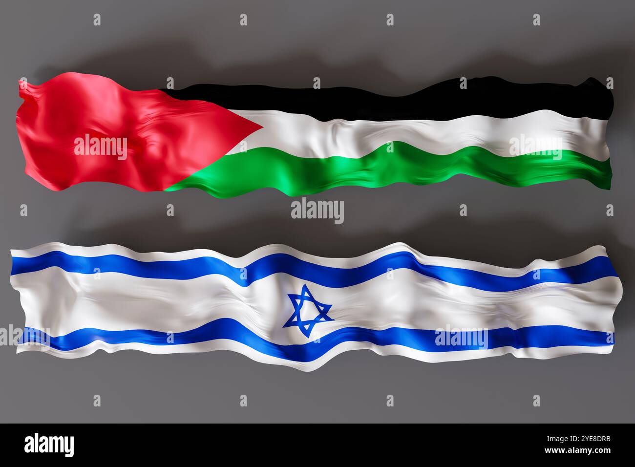 Flags of Palestine and Israel, placed side by side against a neutral ...
