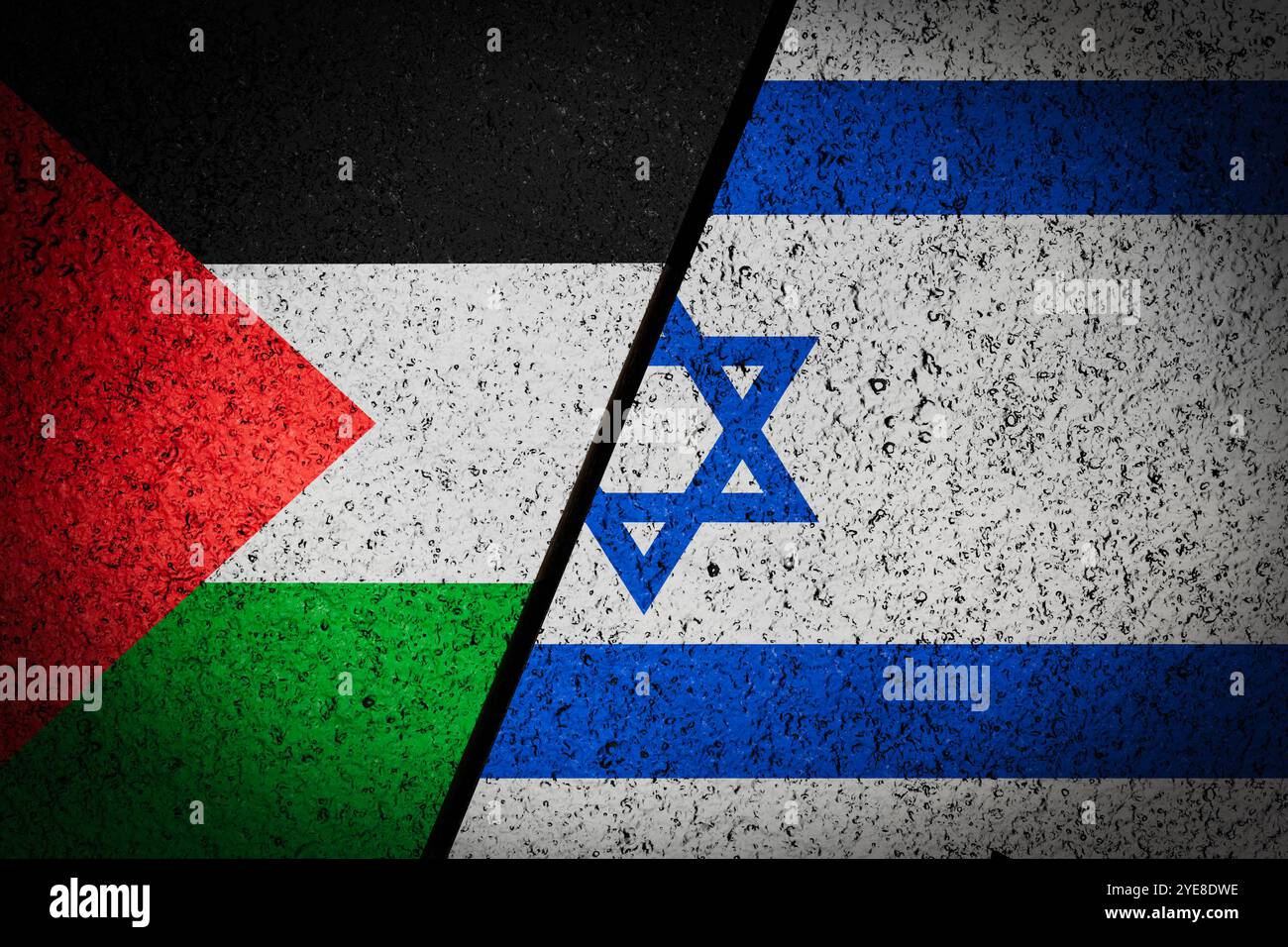 Flags of Israel and Palestine split by diagonal line, symbolizing ...