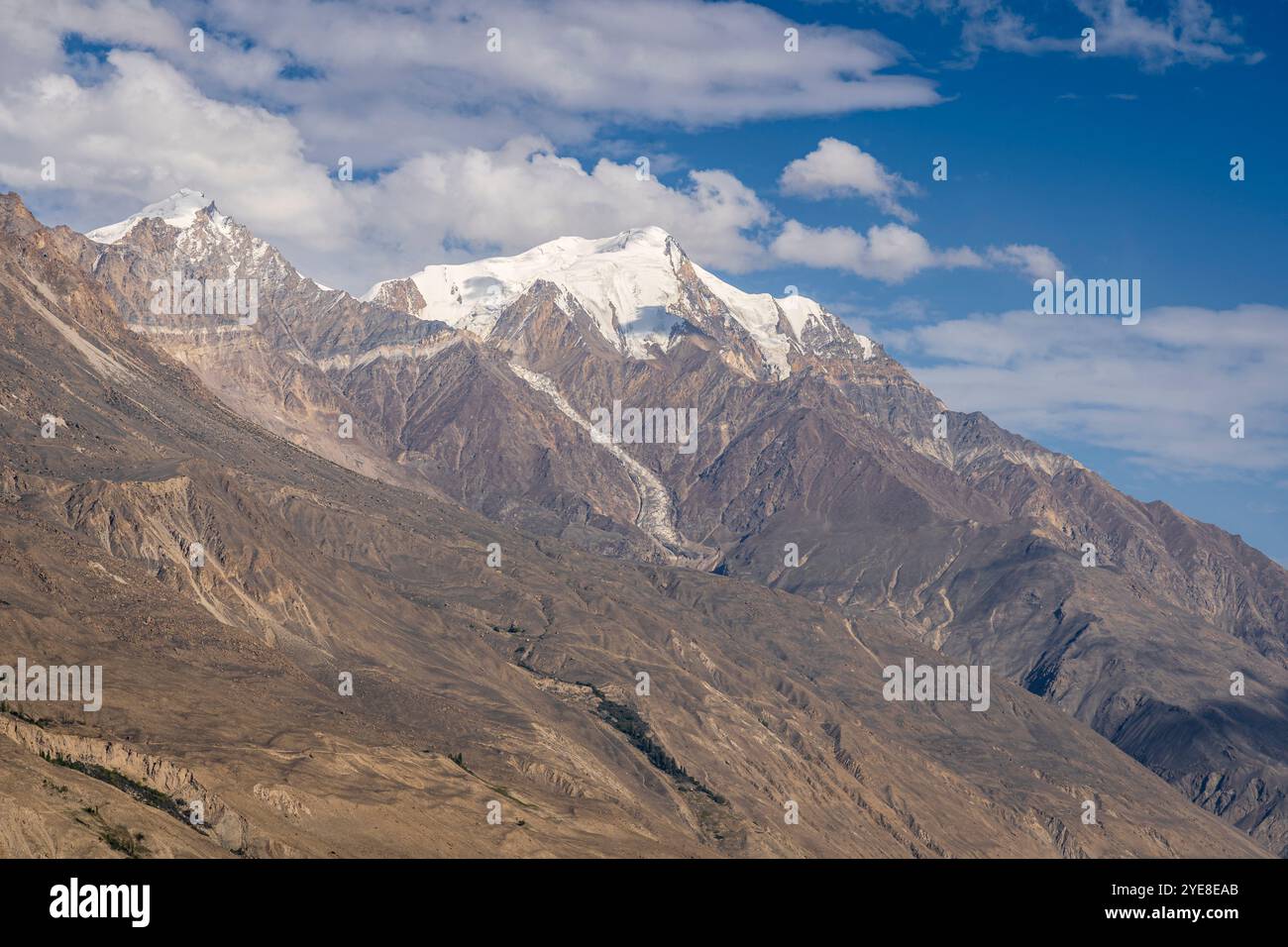 Landscape view of snow-capped mountain peak with glacier in Karakoram ...
