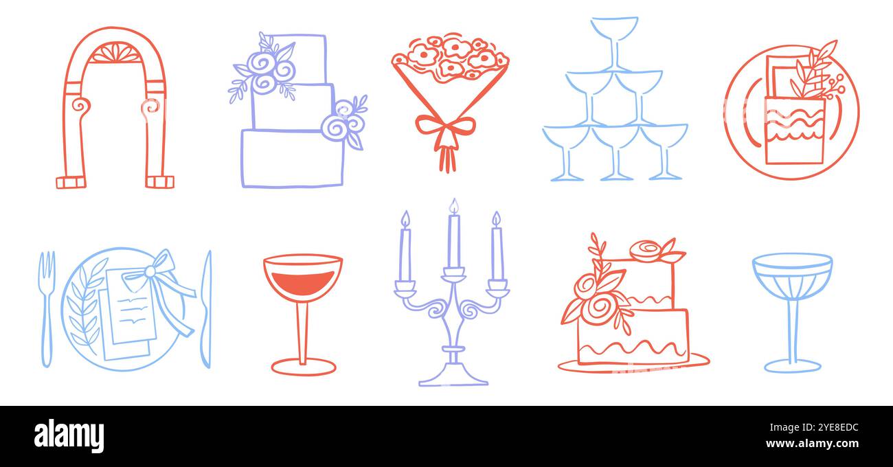 Wedding Sketch Drawing Vector Illustrations Set Stock Vector Image ...