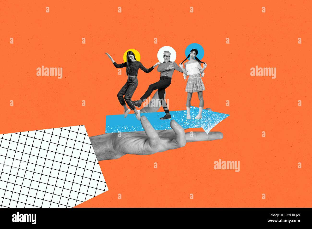 Creative collage poster funky colleagues woman elder man dance party ...